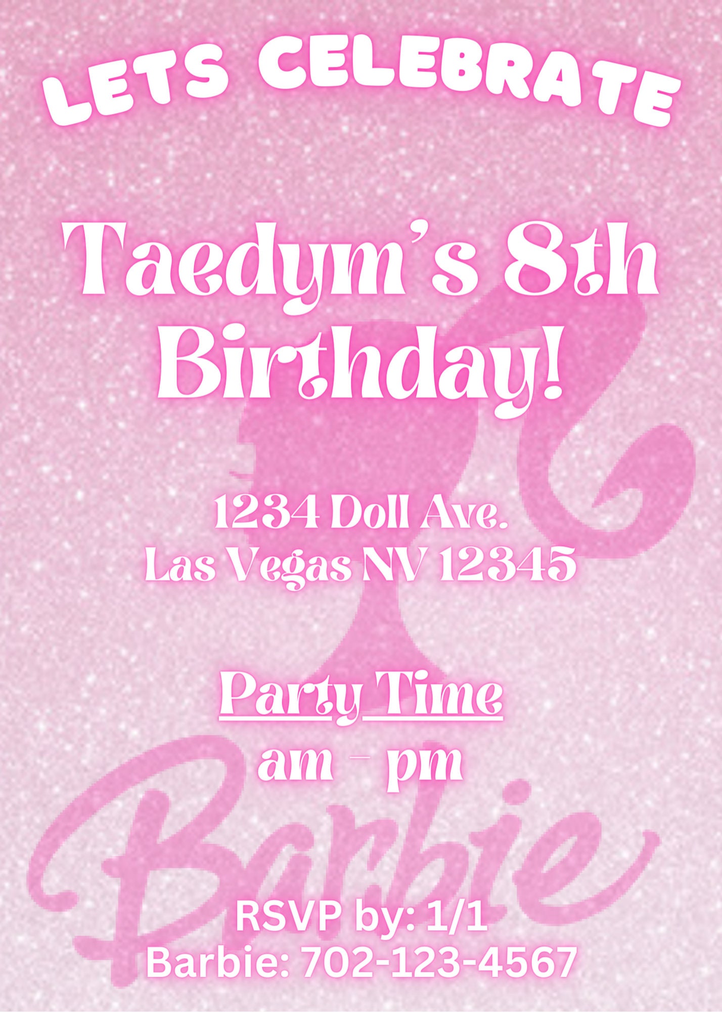 Barbie Themed Digital Editable Invitation, Party, Celebration, Events ...