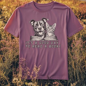 Reading Bookworm Pitbull & Cat Storytime Unisex Jersey Tee, Cute Book ...