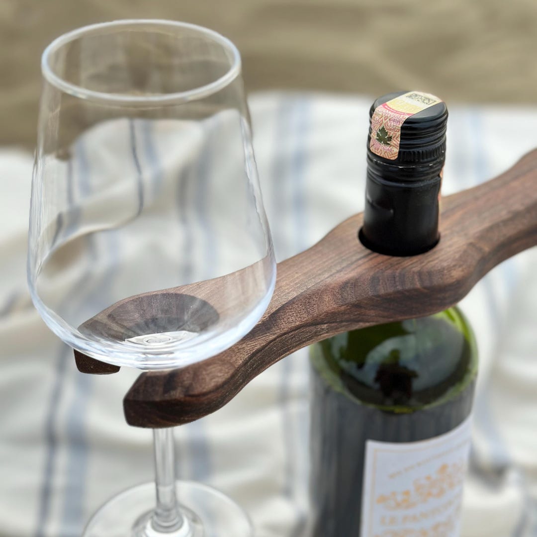 Personalized Portable Wooden Wine Table - Wine Glass and Bottle Holder ...