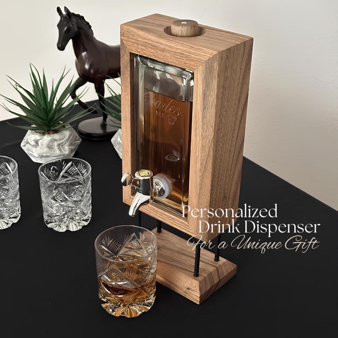 Personalized Alcohol Dispenser - Engraved Whiskey Decanter - Wooden ...
