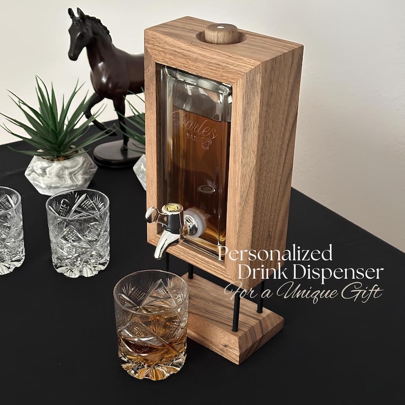 Personalized Alcohol Dispenser - Engraved Whiskey Decanter - Wooden ...