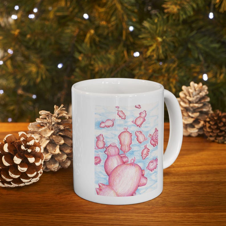 Flying Pigs Mug, Whimsical Pig Drawing, 11oz Ceramic Mug - Etsy