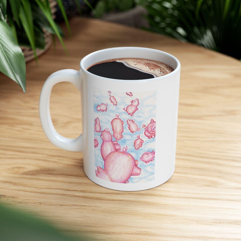 Flying Pigs Mug, Whimsical Pig Drawing, 11oz Ceramic Mug - Etsy