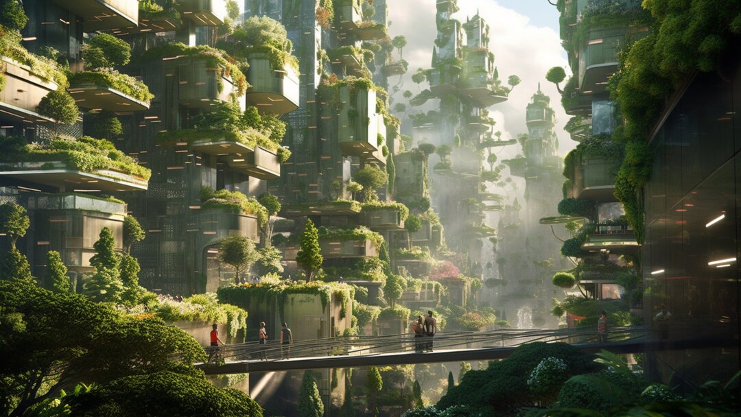 Nature and Tech Integrated AI Art Image Futuristic Cityscape Vertical ...