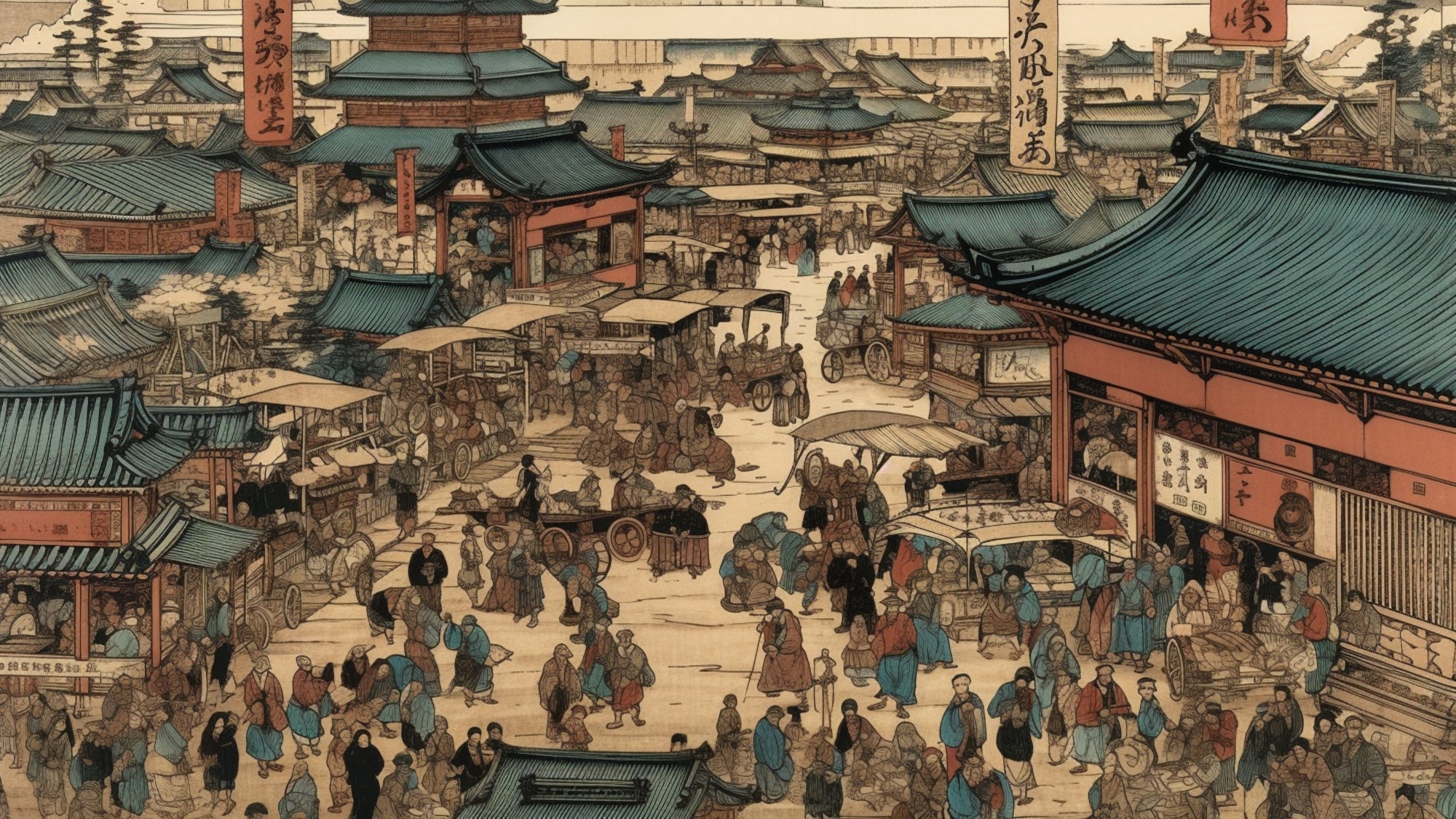 Edo Period Marketplace | AI Art Image | Ukiyo-e Style | Vibrant Ancient ...