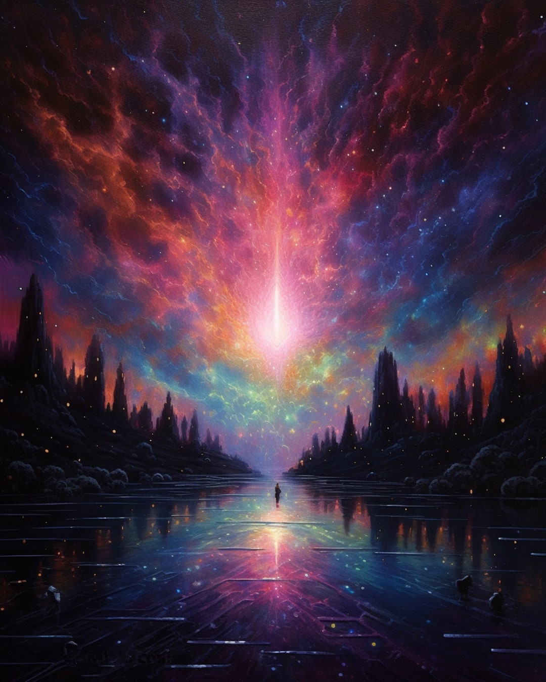 Distant Pulsar | AI Art Image | Surreal Oil Painting | Neon Pink and ...