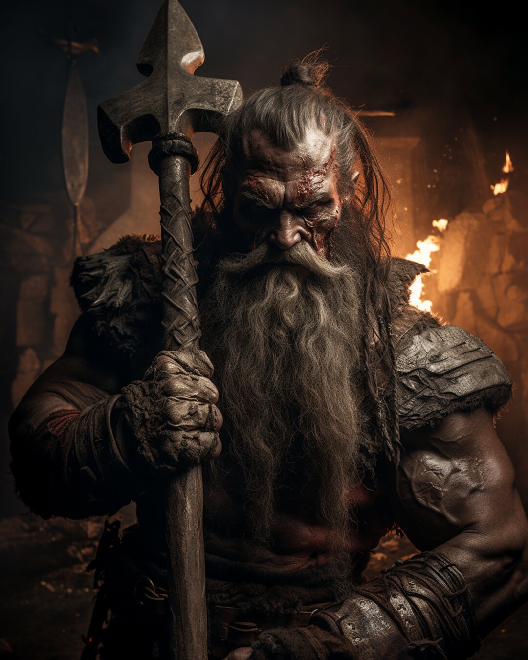Barbarian | AI Image | Battle-ready Warrior | 4:5 Aspect Ratio | Double ...