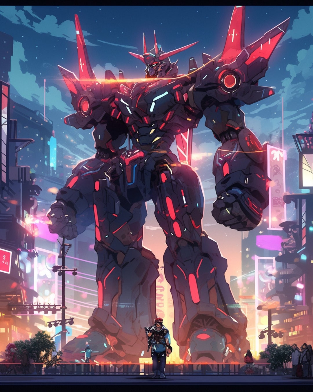 Mech and Pilot | Digital AI Art | Mechanized Sentinel | Neon-lit ...