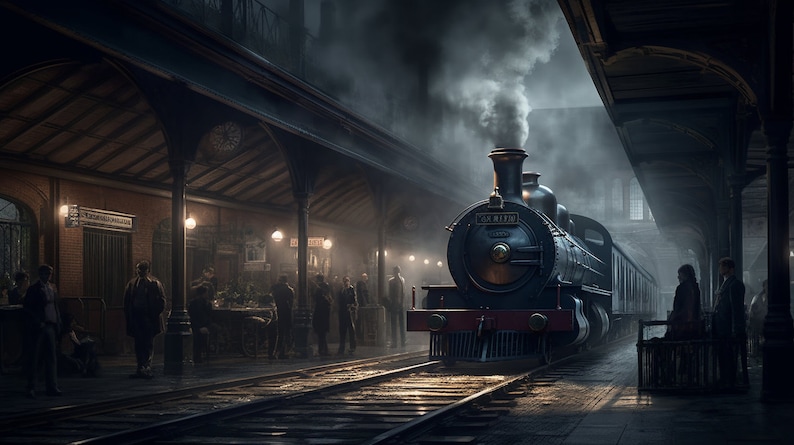 Nocturnal Arrival | AI Image | Victorian Era Train Station | Steam ...