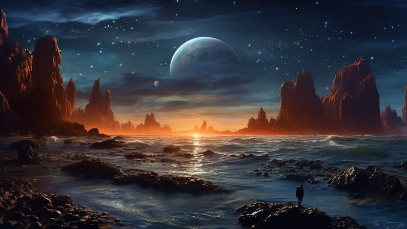 Galactic Ocean | AI Art Image | Alien World View | Looming Planet ...
