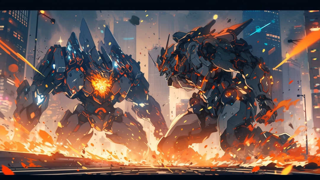 Mech City Battle | Anime-inspired AI Art | Colossal Mechs | Intense ...