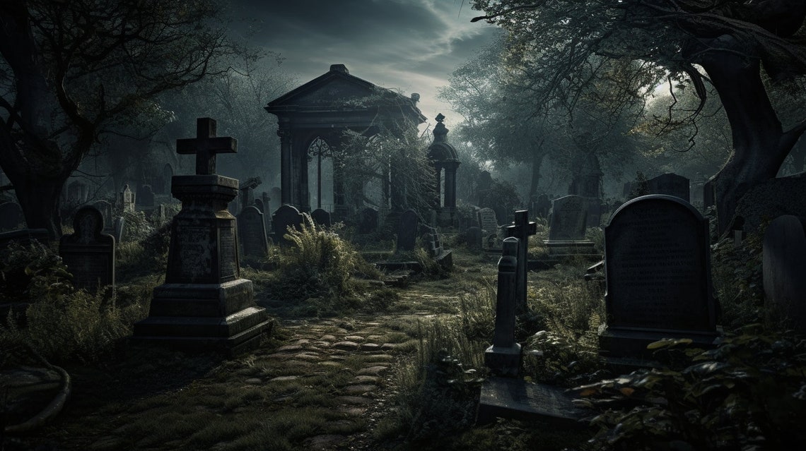 Moonlit Graves | AI Art Image | Victorian Era Graveyard | Overgrown ...
