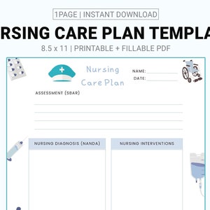 Nursing Care Plan Printable Template, Fillable PDF Page, for Canadian ...
