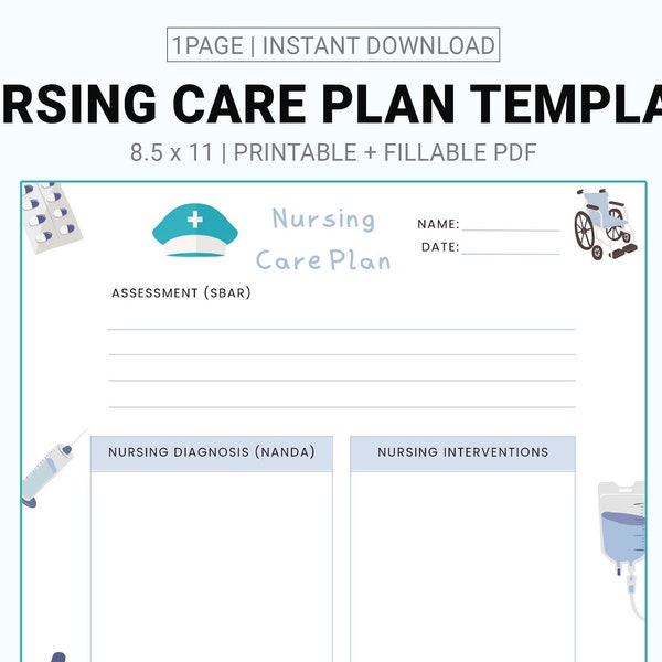Nursing Care Plan Printable Template, Fillable PDF Page, for Canadian ...