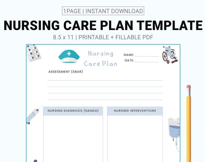 Nursing Care Plan Printable Template, Fillable PDF Page, for Canadian ...