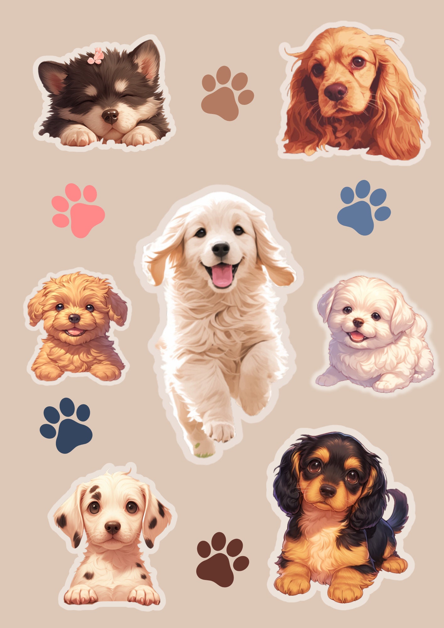 Cute Puppy Sticker, Print and Cut Digital JPG Sticker Sheets, 13 Dog ...