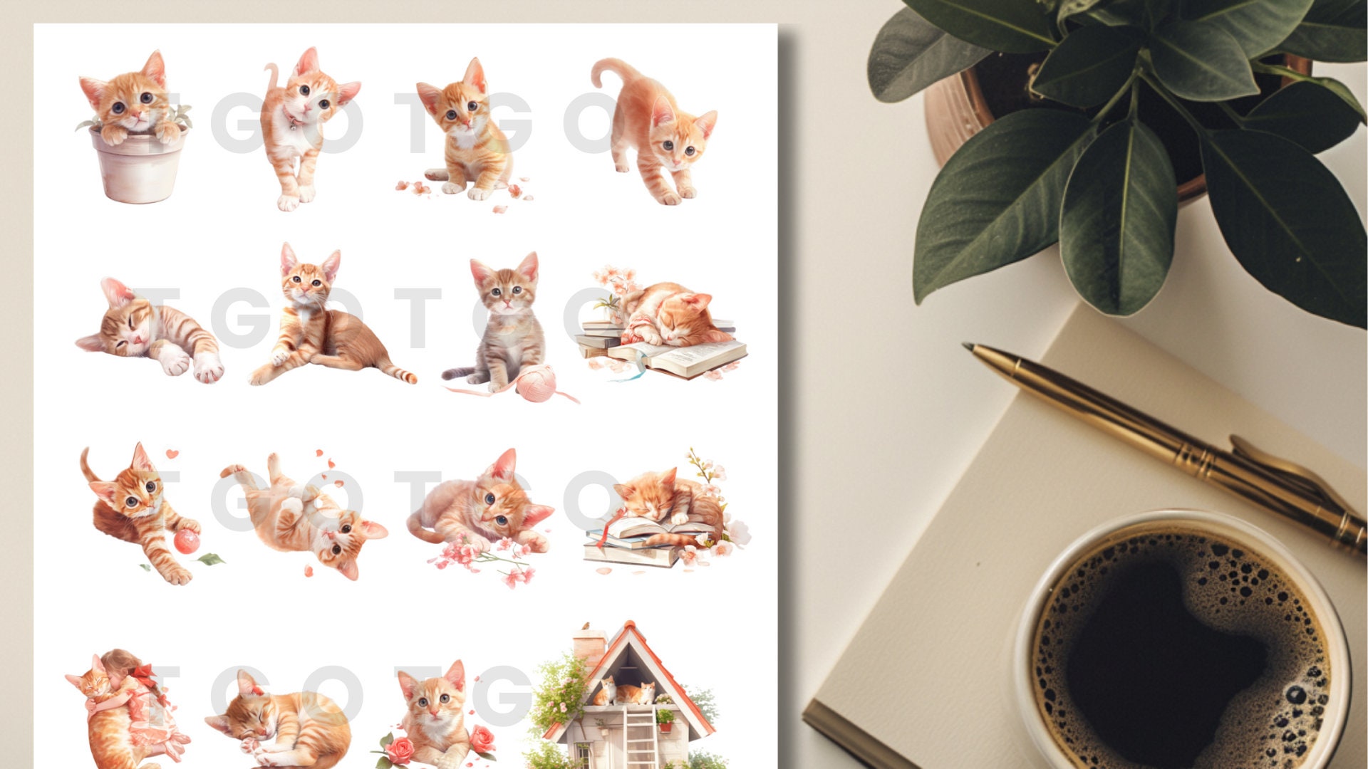 Cute Ginger Cats Sticker, Print and Cut Digital Sticker Sheet, 20 ...