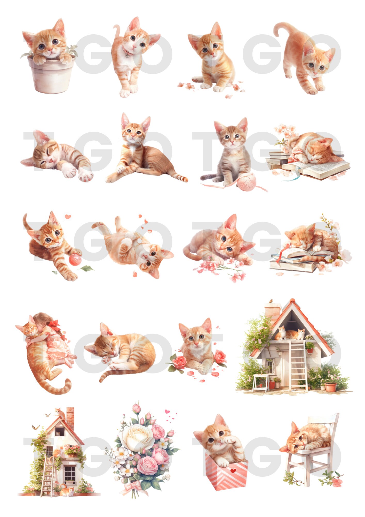 Cute Ginger Cats Sticker, Print and Cut Digital Sticker Sheet, 20 ...