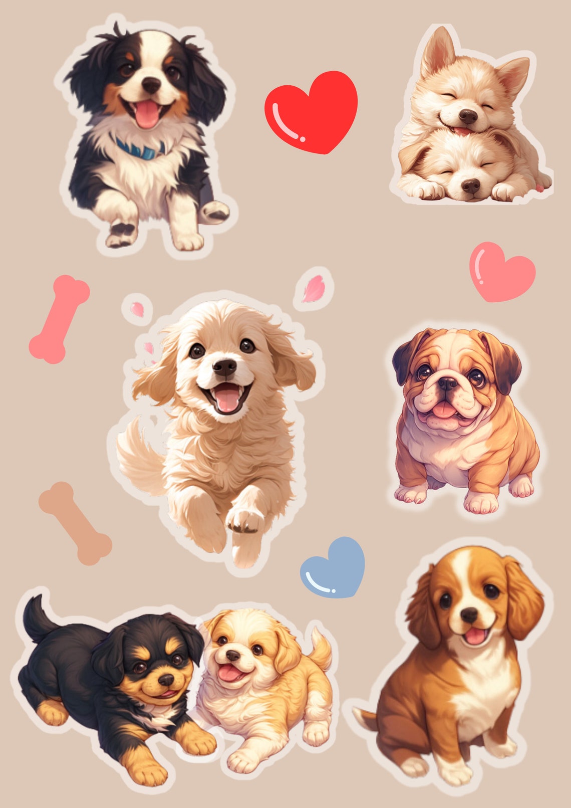 Cute Puppy Sticker, Print and Cut Digital JPG Sticker Sheets, 13 Dog ...