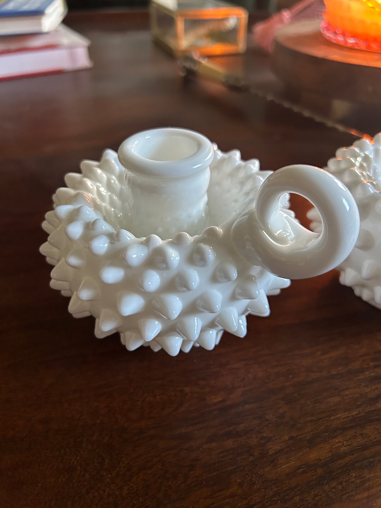 Fenton Hob Nail. Pair of Milk Glass Candlesticks - Etsy