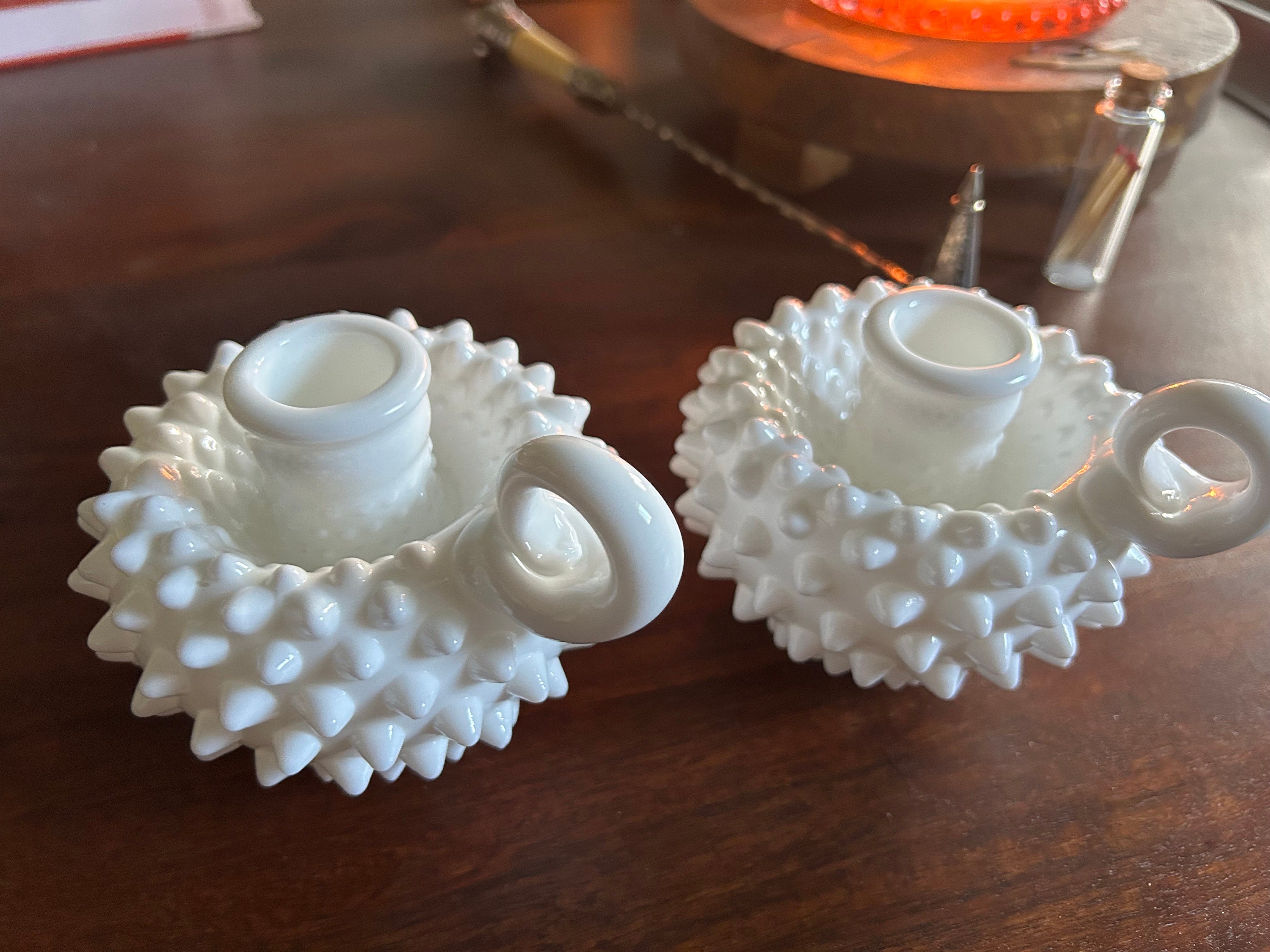 Fenton Hob Nail. Pair of Milk Glass Candlesticks - Etsy