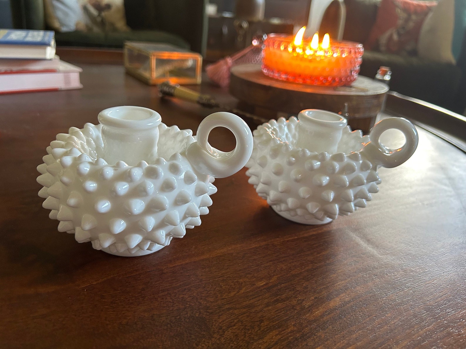 Fenton Hob Nail. Pair of Milk Glass Candlesticks - Etsy