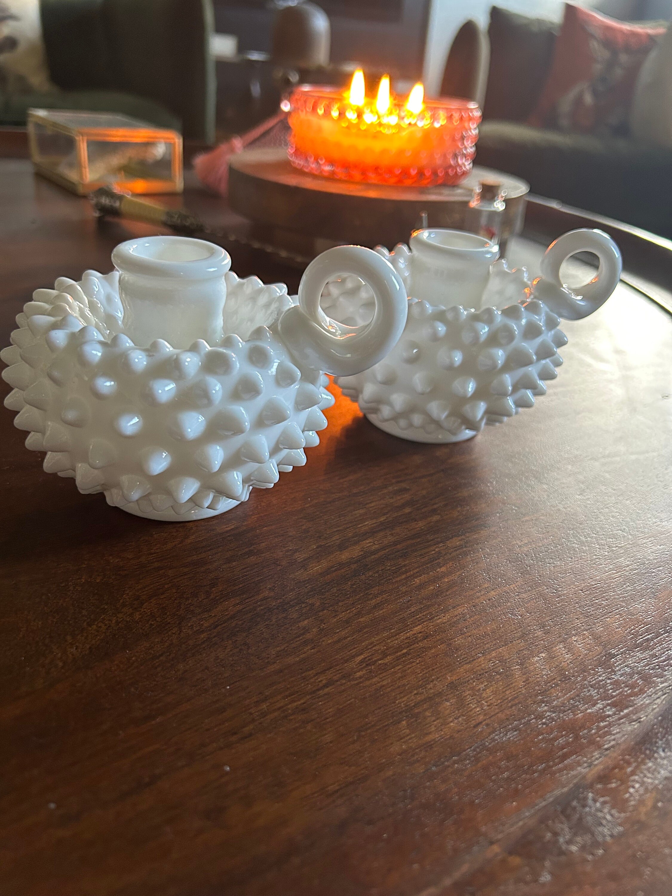 Fenton Hob Nail. Pair of Milk Glass Candlesticks - Etsy