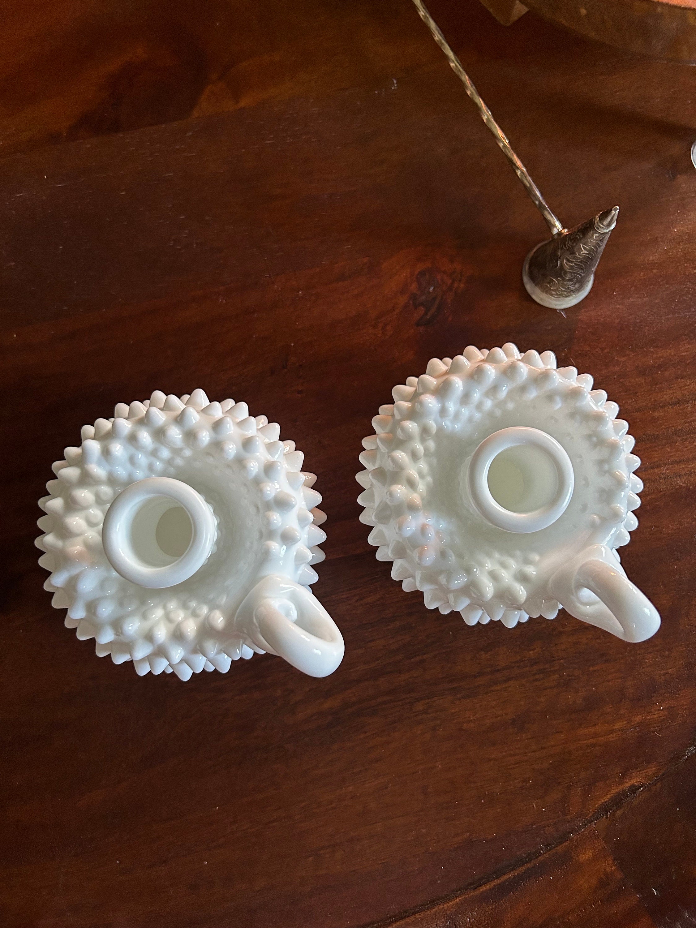 Fenton Hob Nail. Pair of Milk Glass Candlesticks - Etsy