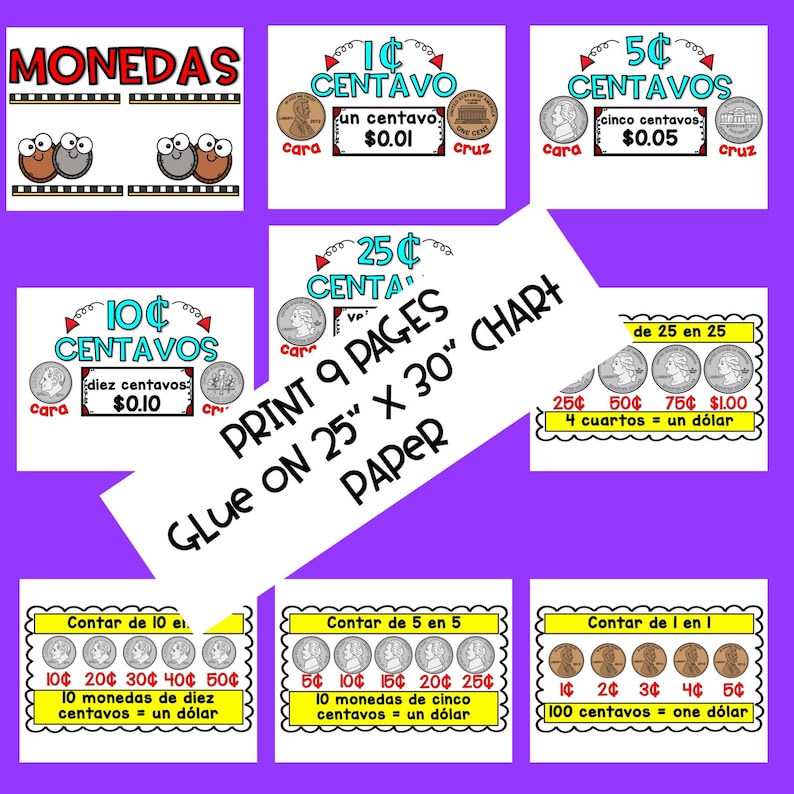 Spanish Money / Coins Anchor Chart | 2nd Grade - Etsy