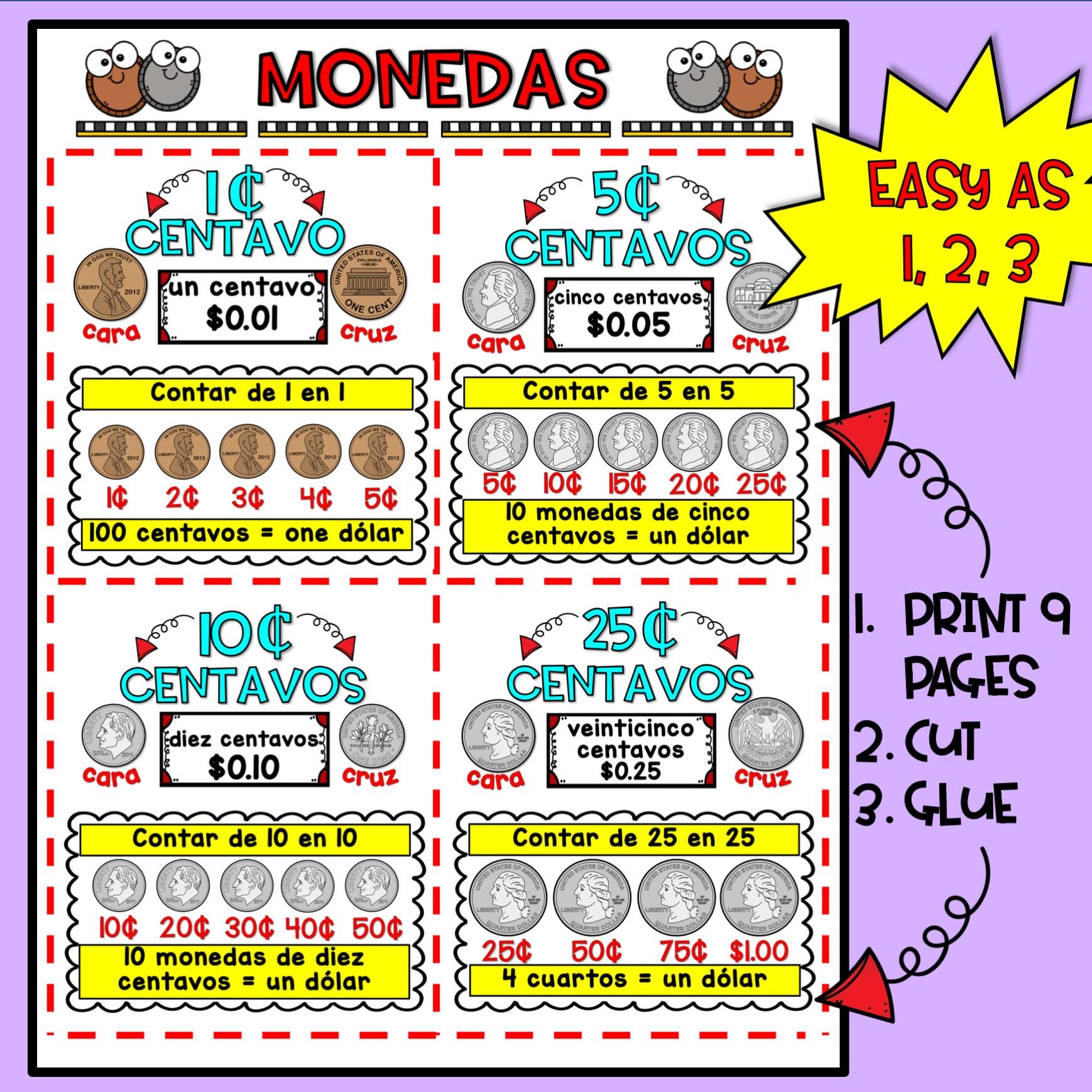 Spanish Money / Coins Anchor Chart | 2nd Grade - Etsy