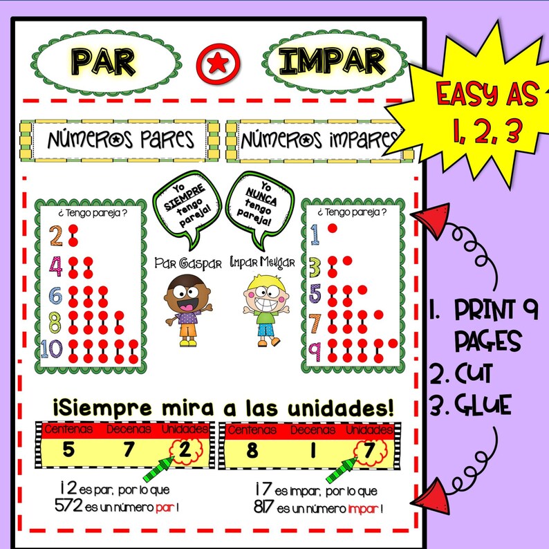 Spanish Even or Odd Anchor Chart | 2nd Grade - Etsy