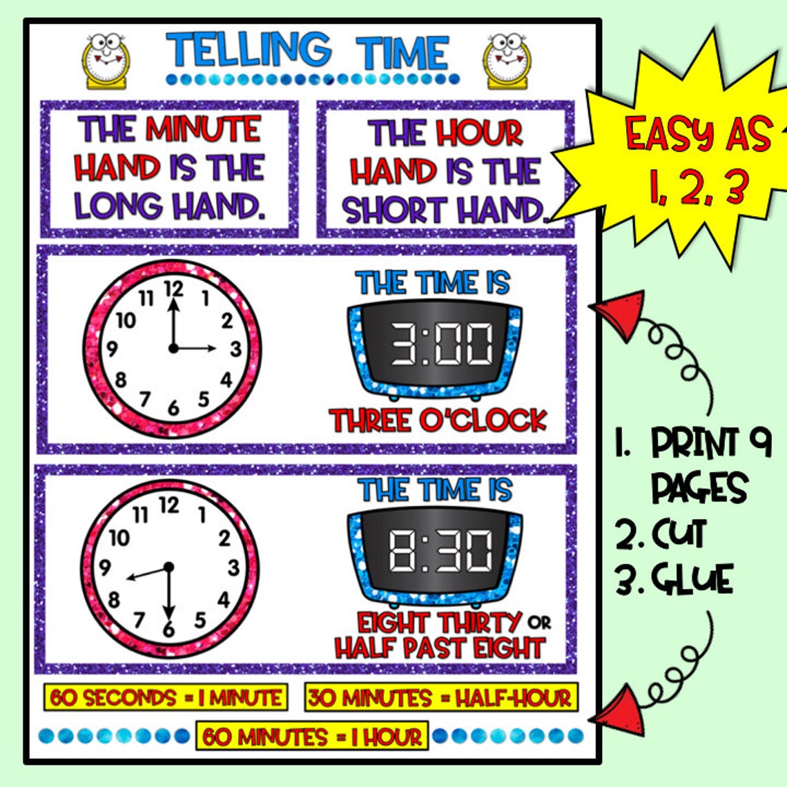 Telling Time Anchor Chart | First Grade - Etsy