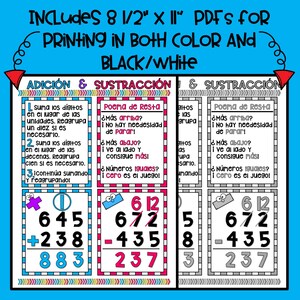 Spanish Addition and Subtraction Anchor Chart | 3rd Grade - Etsy