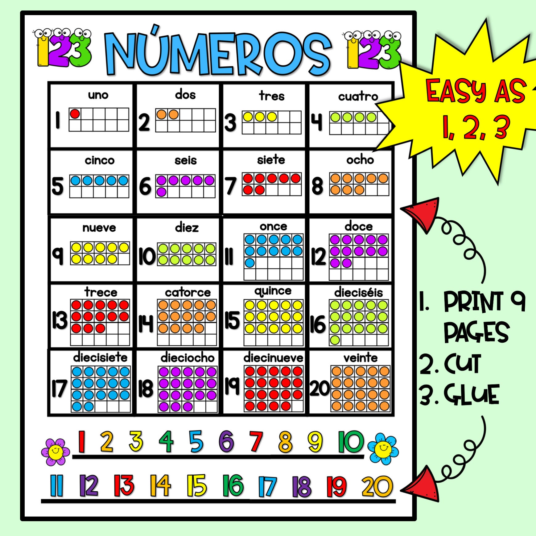 Spanish Numbers 1 20 Anchor Chart Kindergarten - Etsy