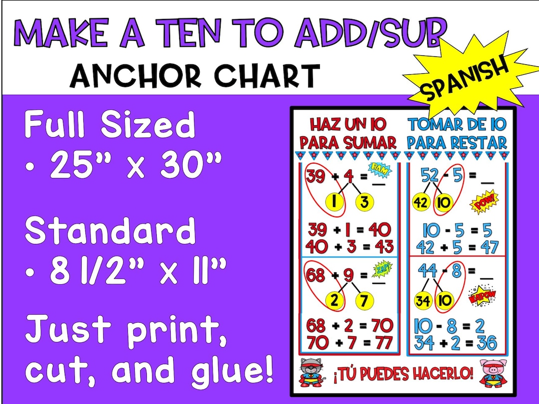 Spanish Make a Ten to Add and Subtract Anchor Chart | 2nd Grade - Etsy