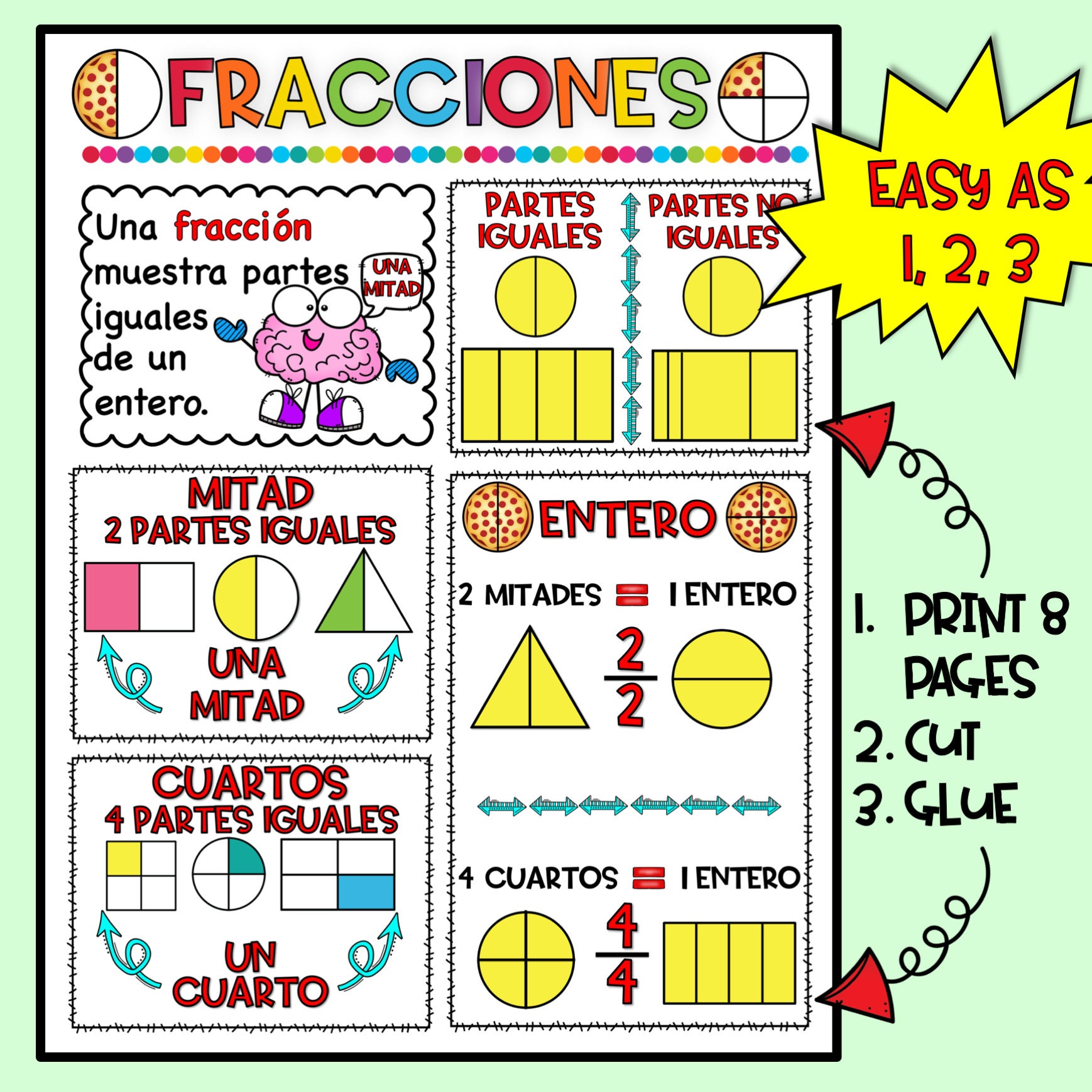 Spanish Fractions Anchor Chart | First Grade - Etsy