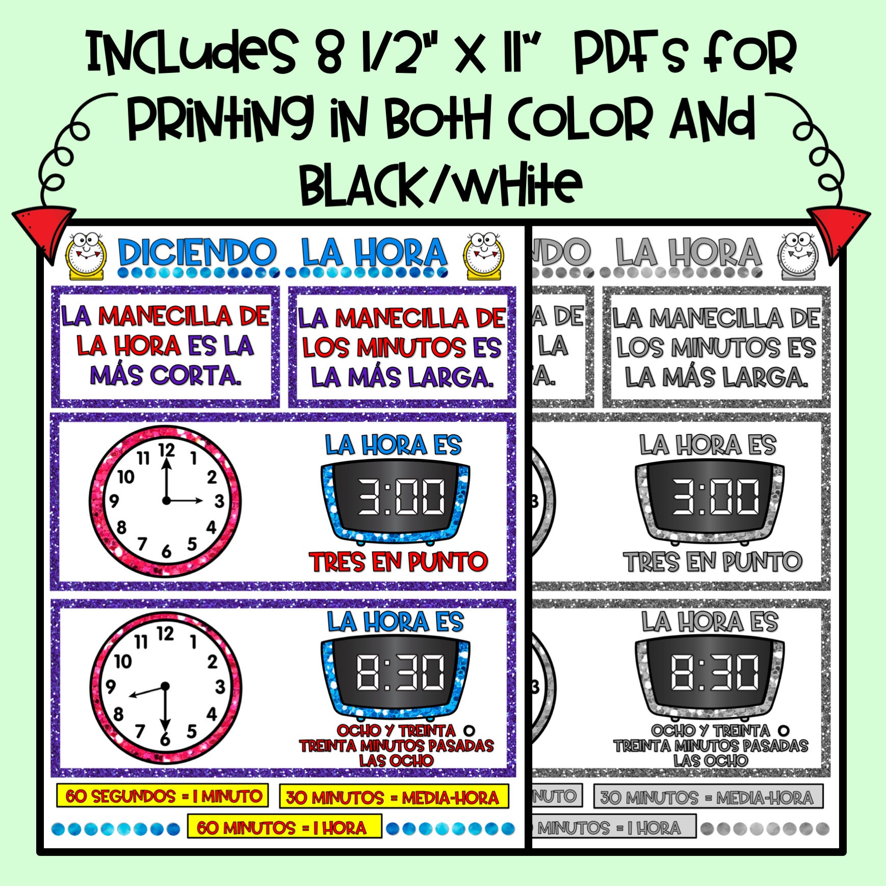 Spanish Telling Time Anchor Chart First Grade - Etsy Australia