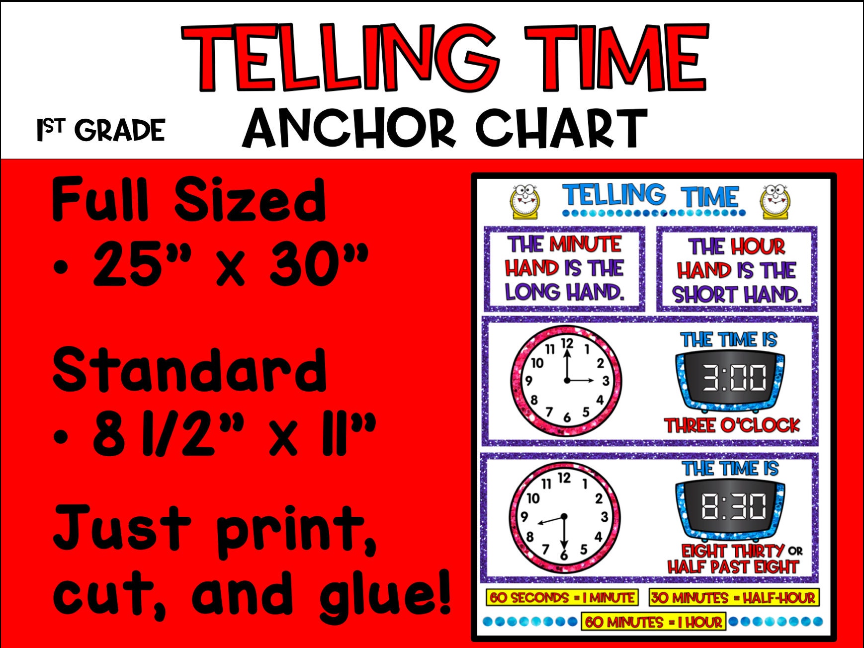 Telling Time Anchor Chart First Grade Etsy