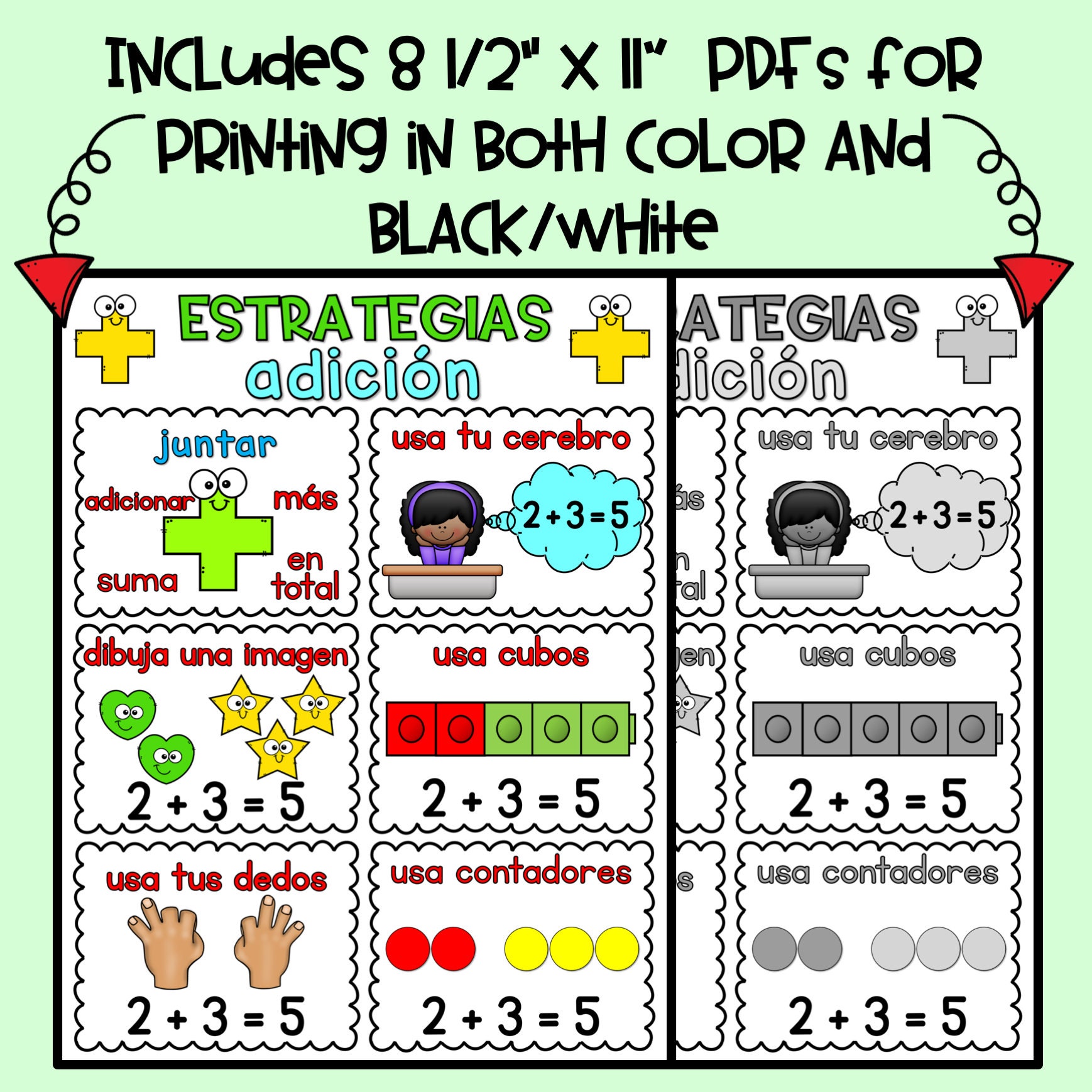 Spanish Addition Strategies Anchor Chart | Kindergarten - Etsy