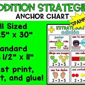 Spanish Addition Strategies Anchor Chart | Kindergarten - Etsy