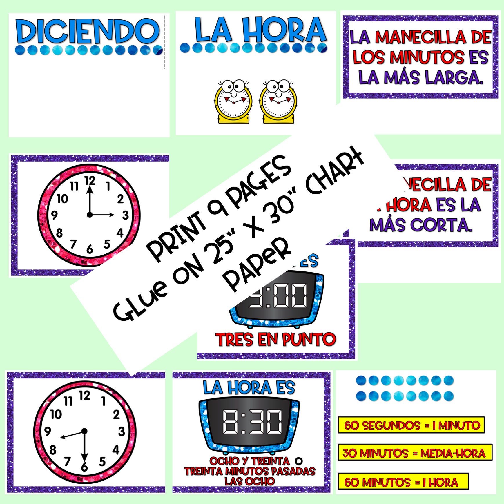 Spanish Telling Time Anchor Chart | First Grade - Etsy
