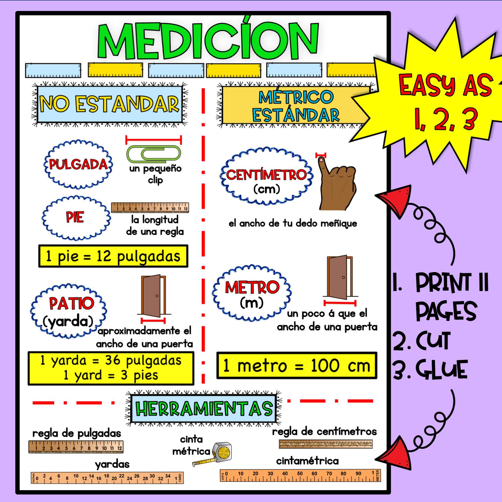 Spanish Measurement Anchor Chart | 2nd Grade - Etsy Australia