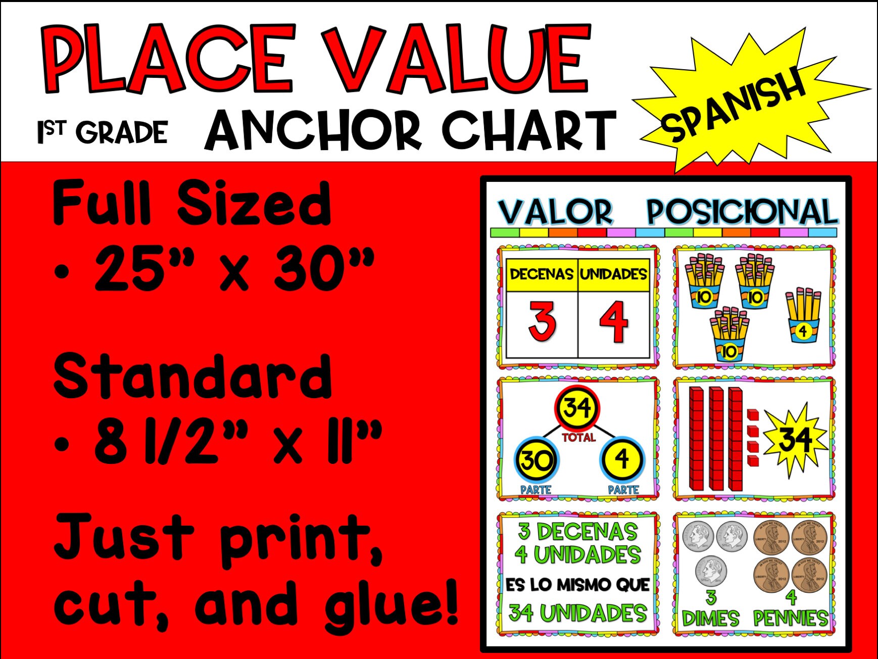 Spanish Place Value Anchor Chart | First Grade - Etsy