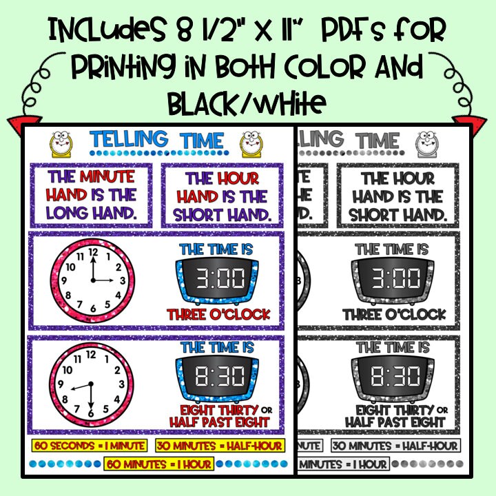 Telling Time Anchor Chart | First Grade - Etsy