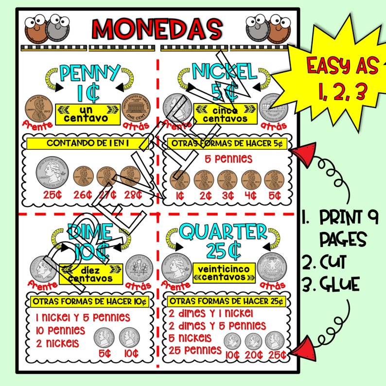 Spanish Money | Coins | Anchor Chart | First Grade - Etsy