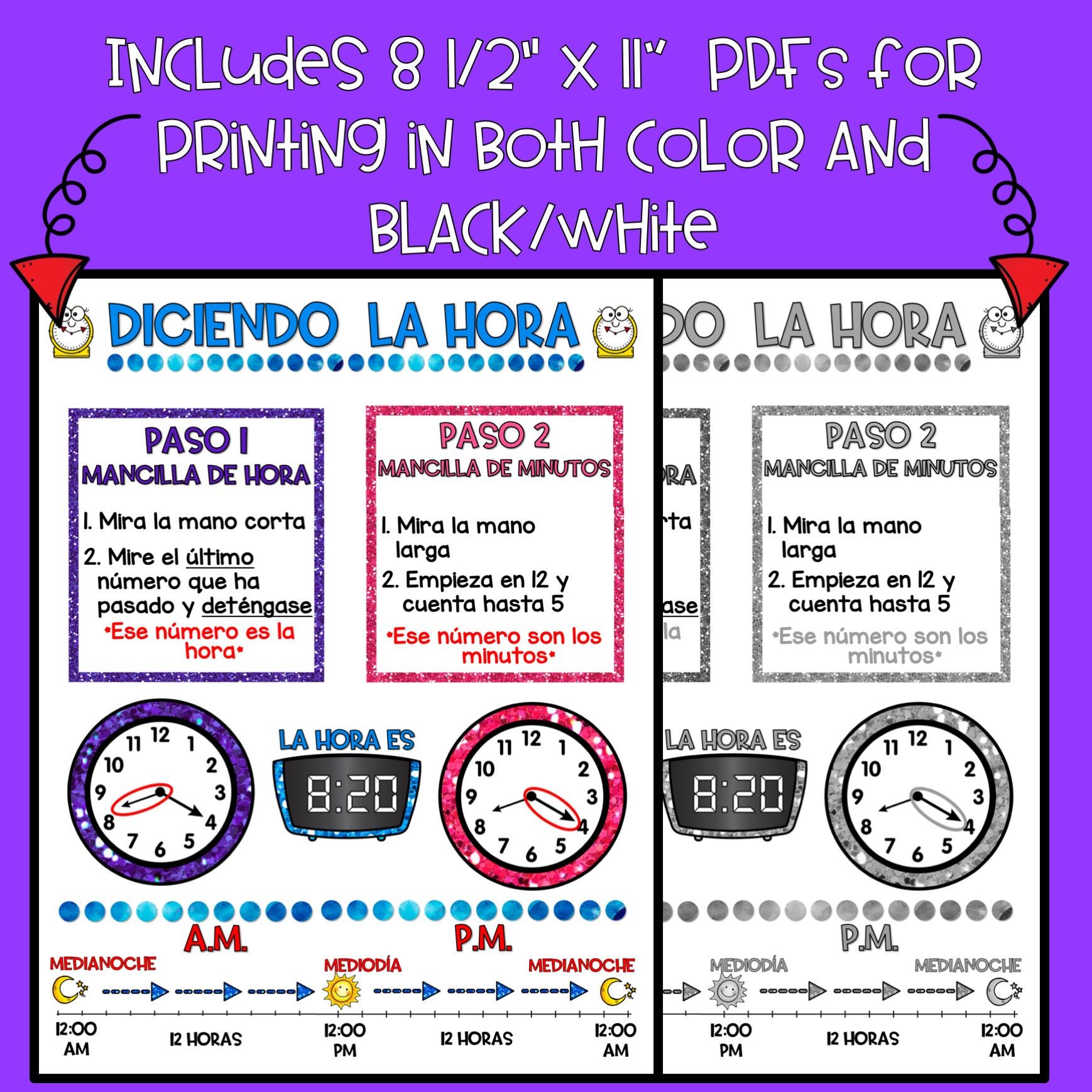Spanish Telling Time Anchor Chart | 2nd Grade - Etsy
