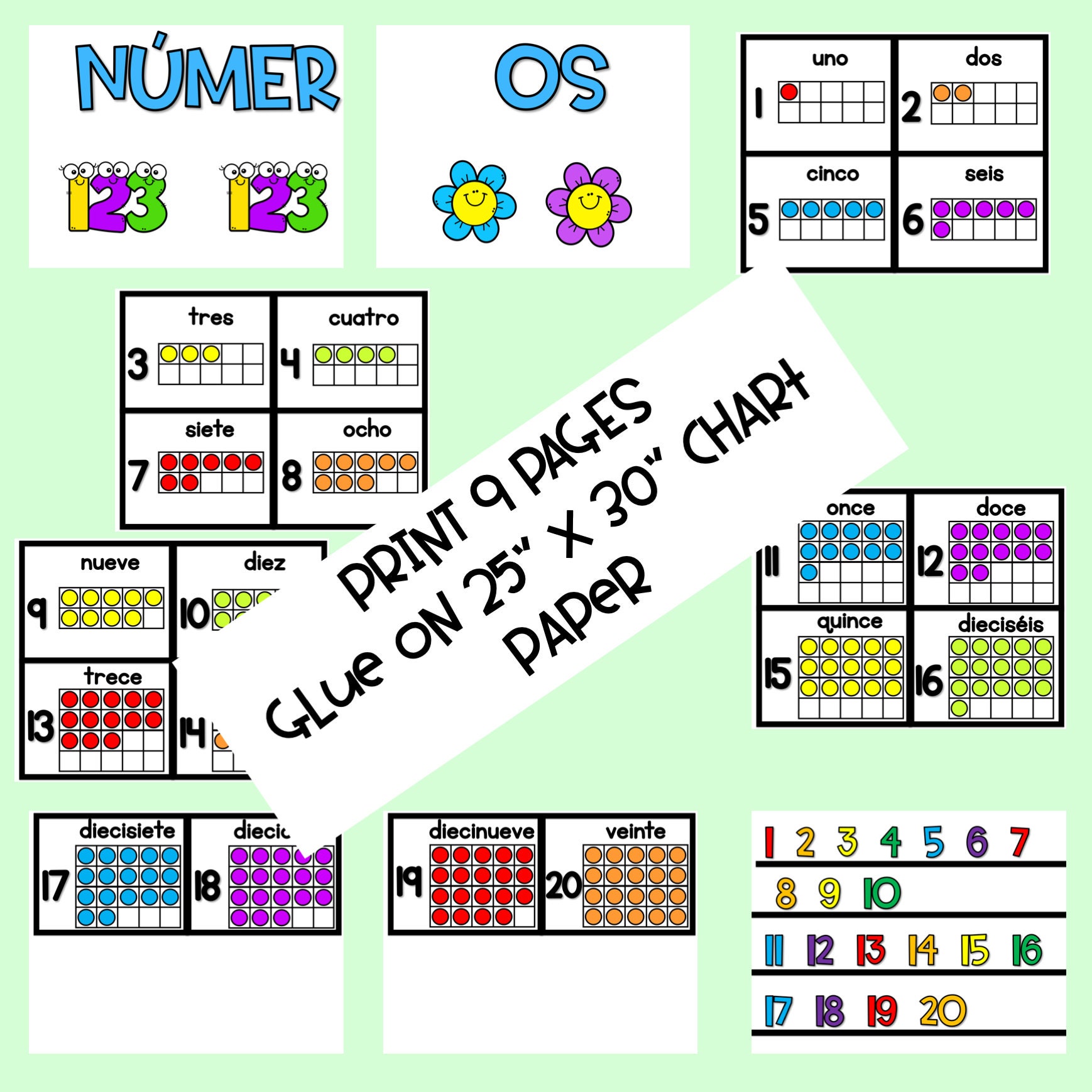 Spanish Numbers 1 - 20 Anchor Chart | Kindergarten - Etsy