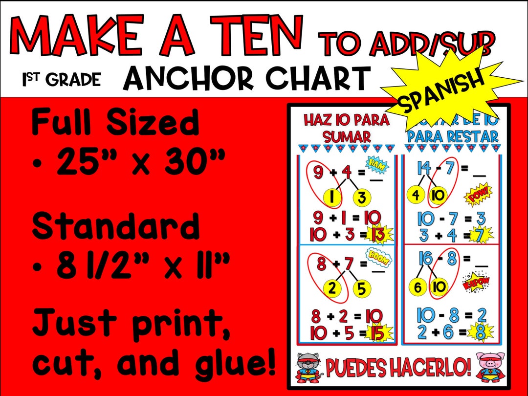 Spanish Make a Ten to Add & Subtract Anchor Chart | First Grade - Etsy