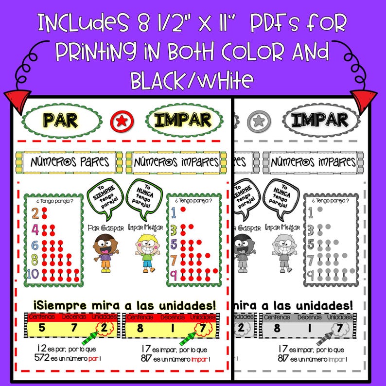 Spanish Even or Odd Anchor Chart | 2nd Grade - Etsy