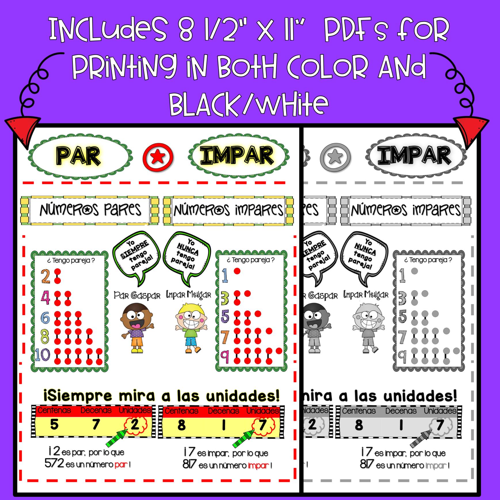 Spanish Even or Odd Anchor Chart | 2nd Grade - Etsy